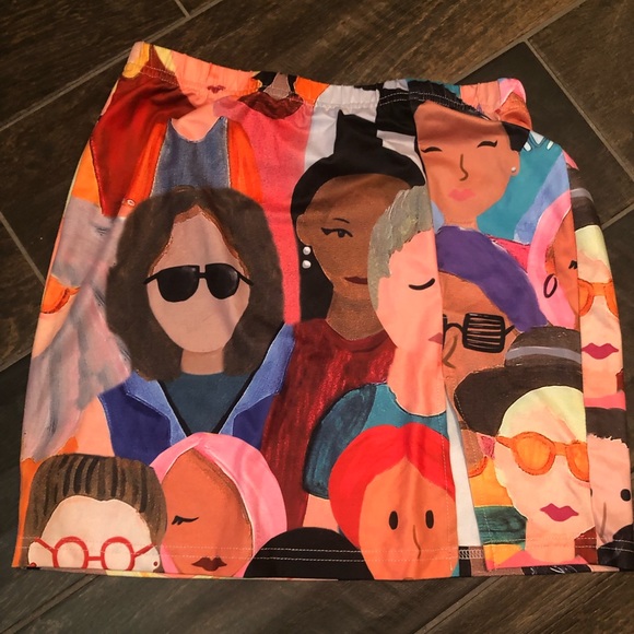 SHEIN | Skirts | Nwot Shein Art Faces Mini Skirt | Poshmark